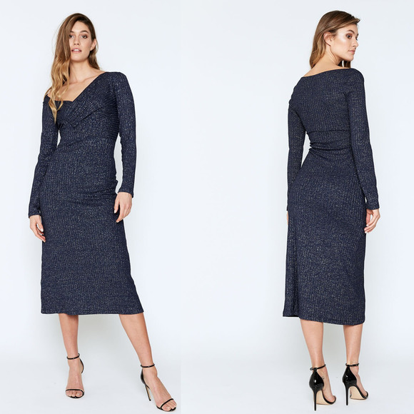 Bardot | Dresses | Bardot Lurex Rib Midi Dress In Navy Lurex W A ...